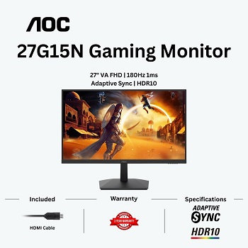 מסך מחשב שטוח לגיימרים 27 אינץ' שחור AOC 27G15N 27 Inch Gaming Monitor ...