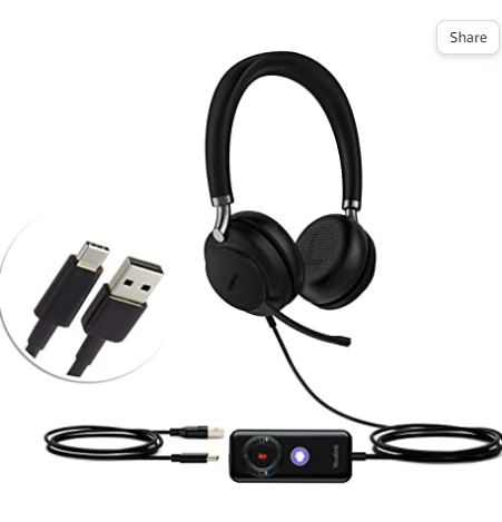 אוזניית מערכת ראש יילניק Yealink USB Headset UH38, Wired Softphone ...