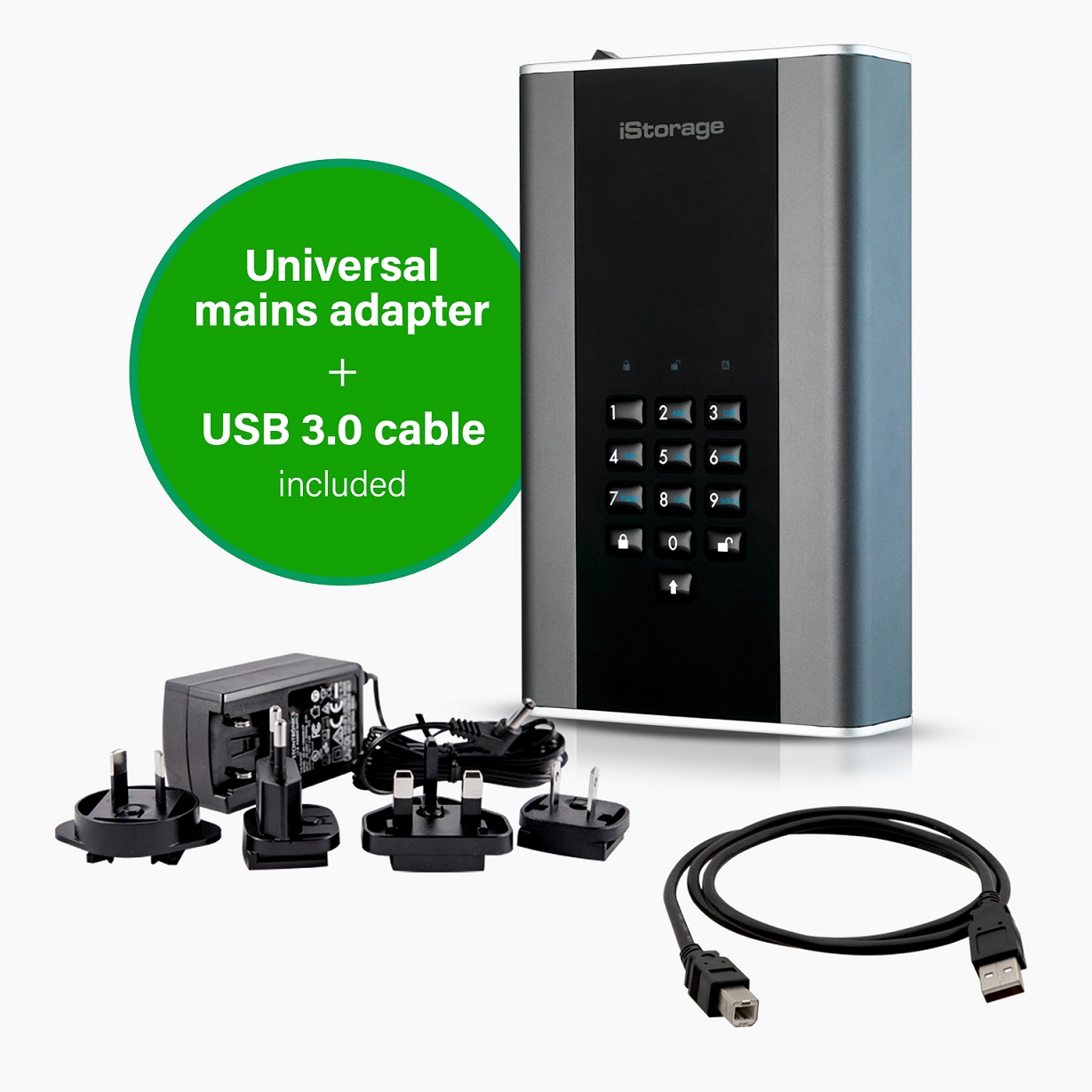 דיסק קשיח חיצוני מוצפן iStorage IS-DT2-256-10000-C-G DiskAshur ...